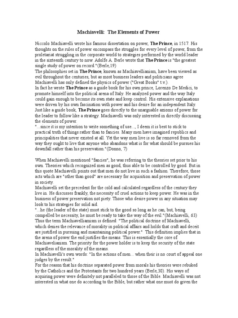 Machiavelli - Elements of Power | PDF | The Prince | Niccolò Machiavelli