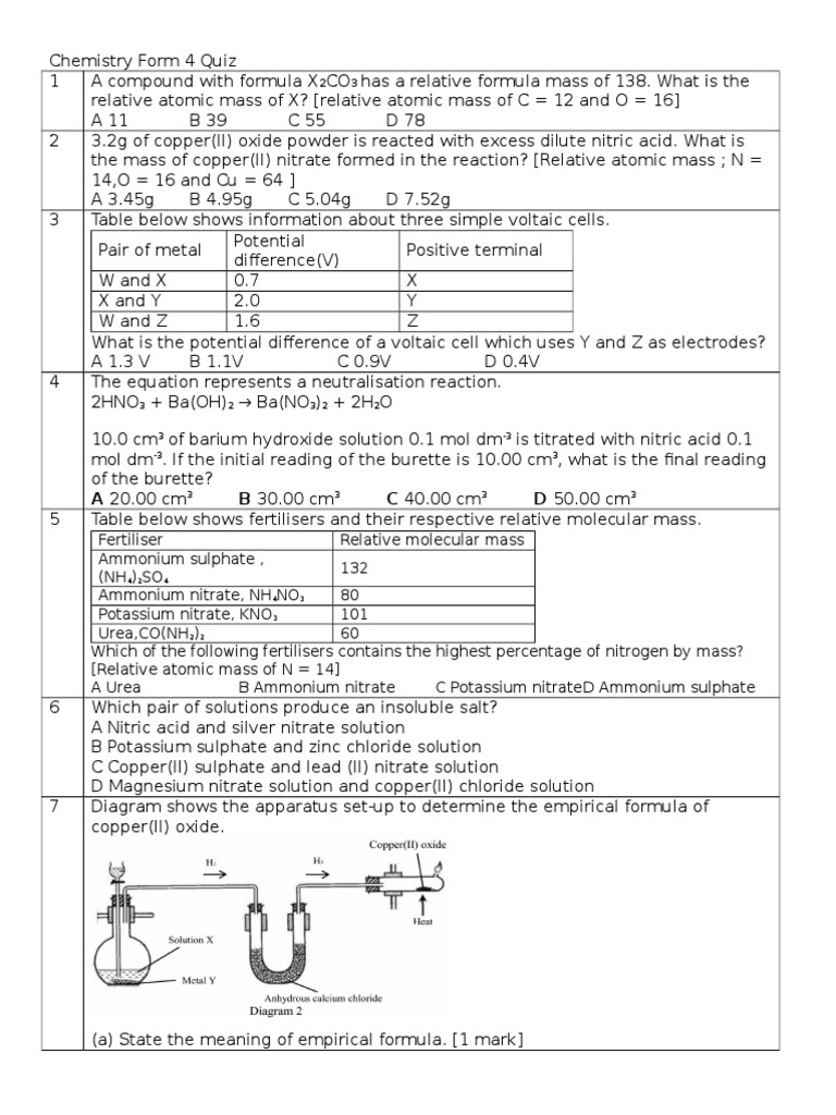 Chemistry Form 4 Quiz Answer | PDF | Sets Of Chemical Elements | Chemistry