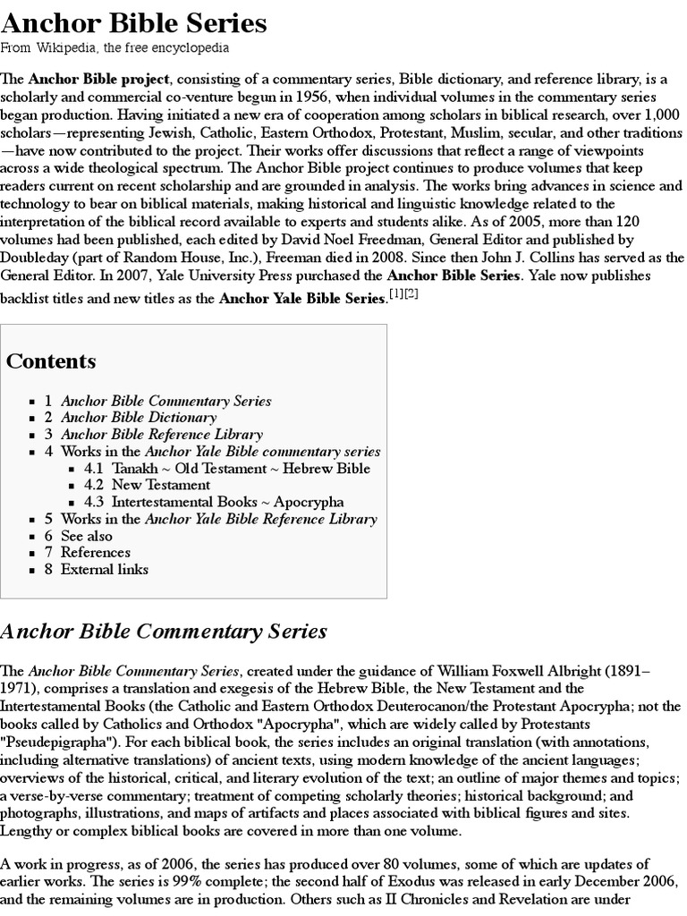 Anchor Bible Series - Wikipedia | PDF | Ancient Literature | Religious ...