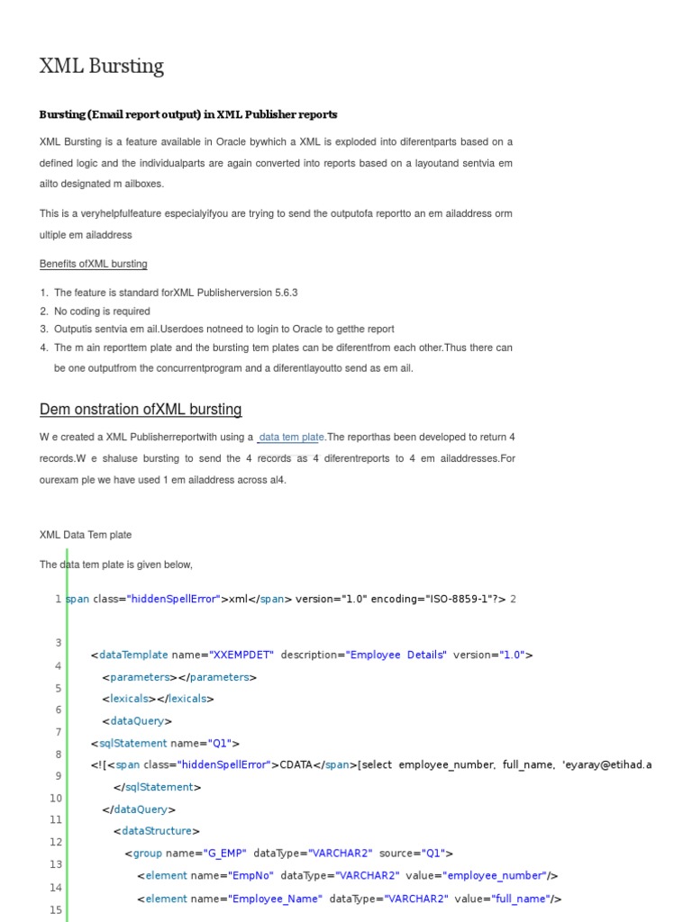 Automated Xml Bursting And Email Delivery Using Oracle Xml Publisher Pdf Xml Java