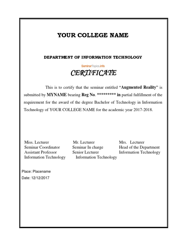 Sample Seminar Report Certificate Format | PDF | Lecturer | Academia