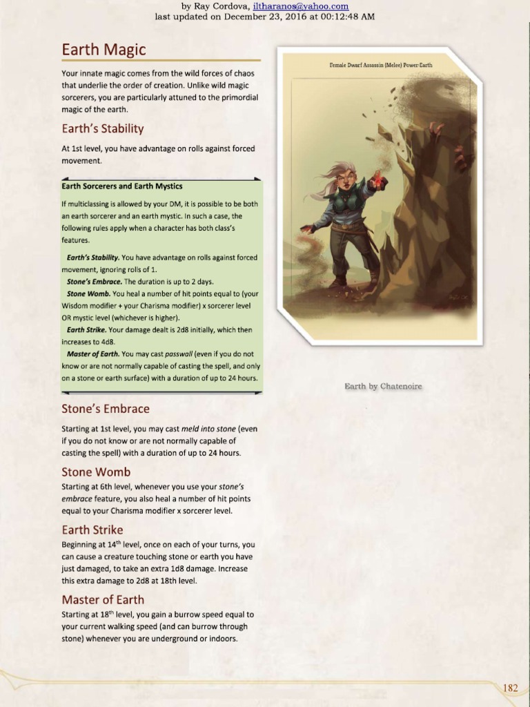 Excerpt - 5e Earth Magic Sorcerer | PDF