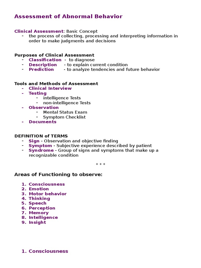 Assessment of Abnormal Behavior | Consciousness | Emotions | Free 30 ...