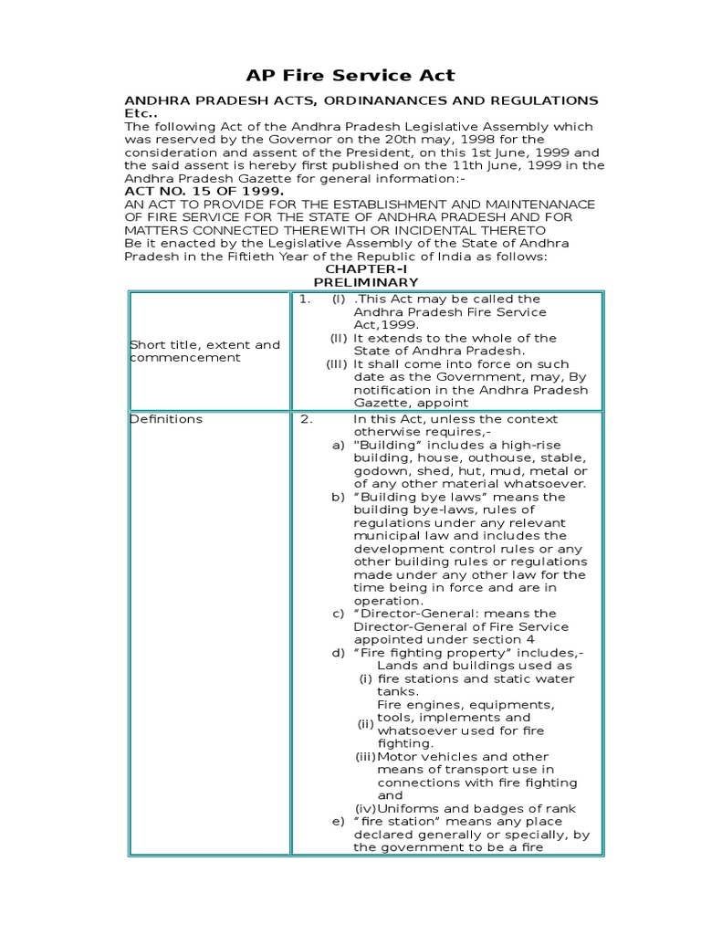 AP Fire Service Act 1999 | PDF | Firefighting | Fire Safety