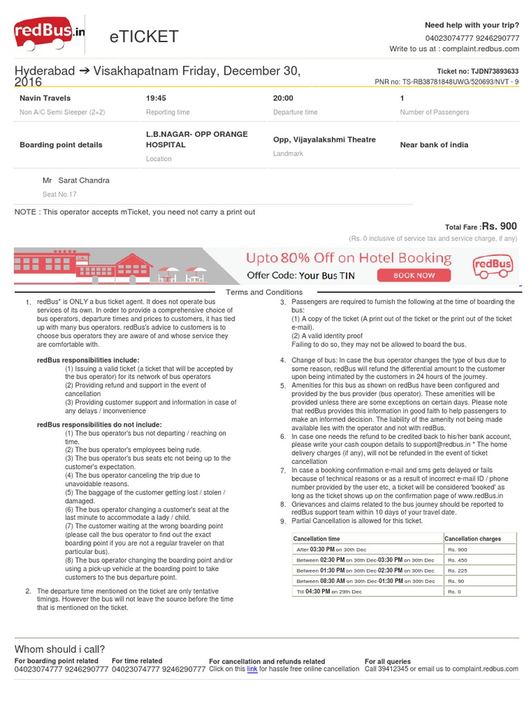 RedBus Ticket TJDN73893633 | PDF