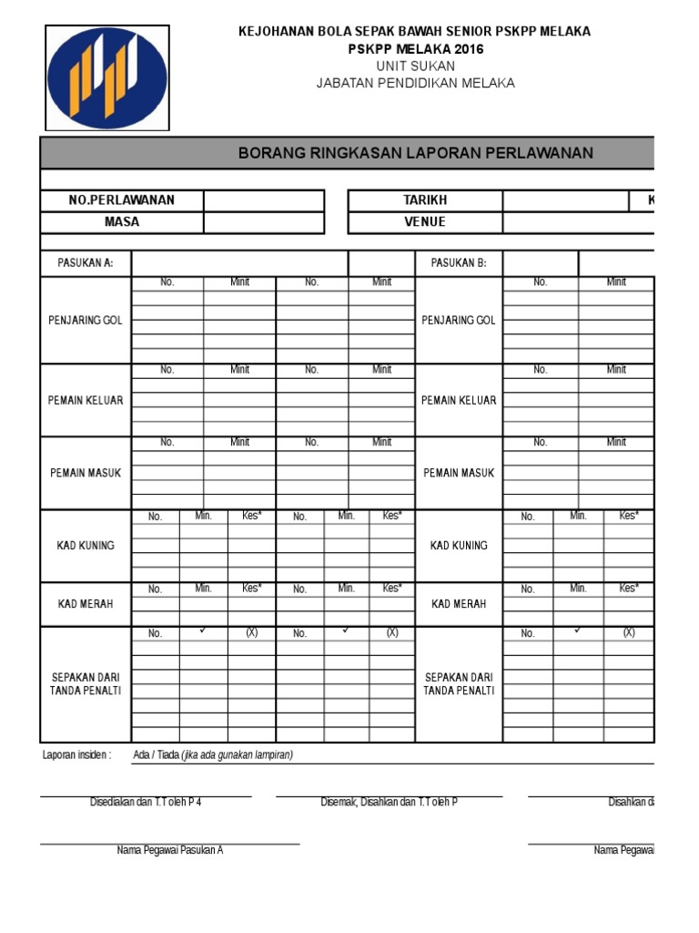 Borang Start List BWH Dan Borang Laporan Perlawanan BS | PDF