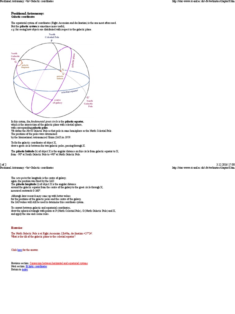 Positional Astronomy BR Galactic Coordinates | PDF