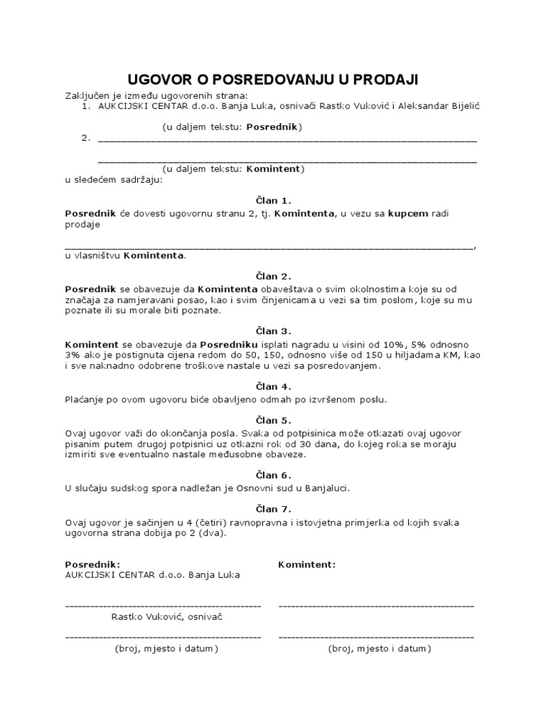 Ugovor-o-Posredovanju 2 | PDF