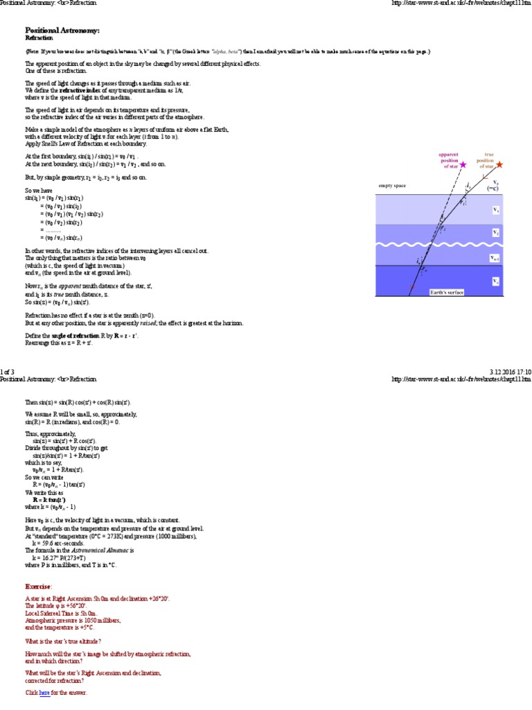 Positional Astronomy BR Refraction | PDF | Scientific Observation ...