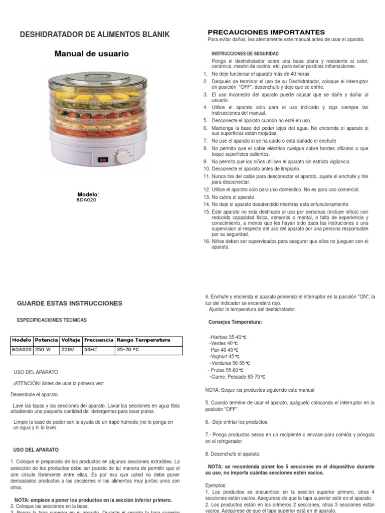 Deshidratador Manual Pdf Pdf Plantas Medicinales Jugo