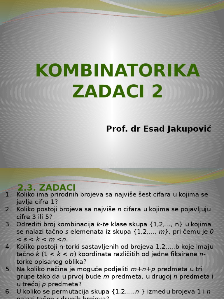 Zadaci 2 - Kombinatorika | PDF