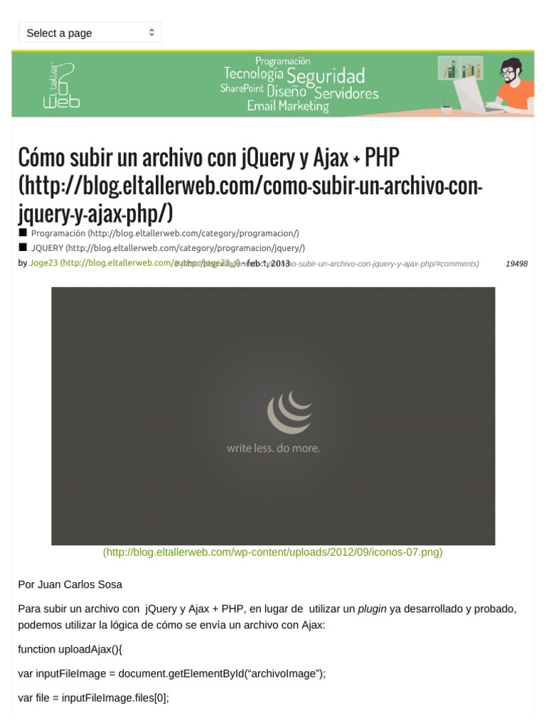 Cómo Subir Un Archivo Con Jquery y Ajax + PHP Blog - El TallerWeb | PDF | Php | ciberespacio
