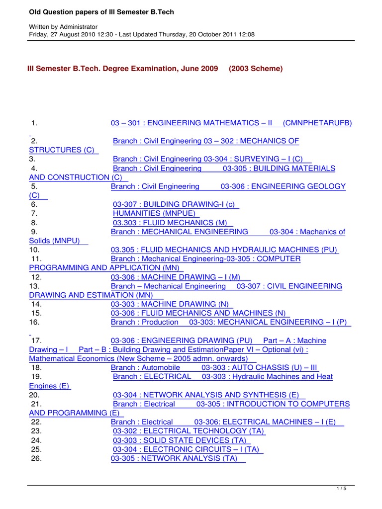 B.Tech 3rd Semester Old Question Papers | PDF | Electronics | Machines