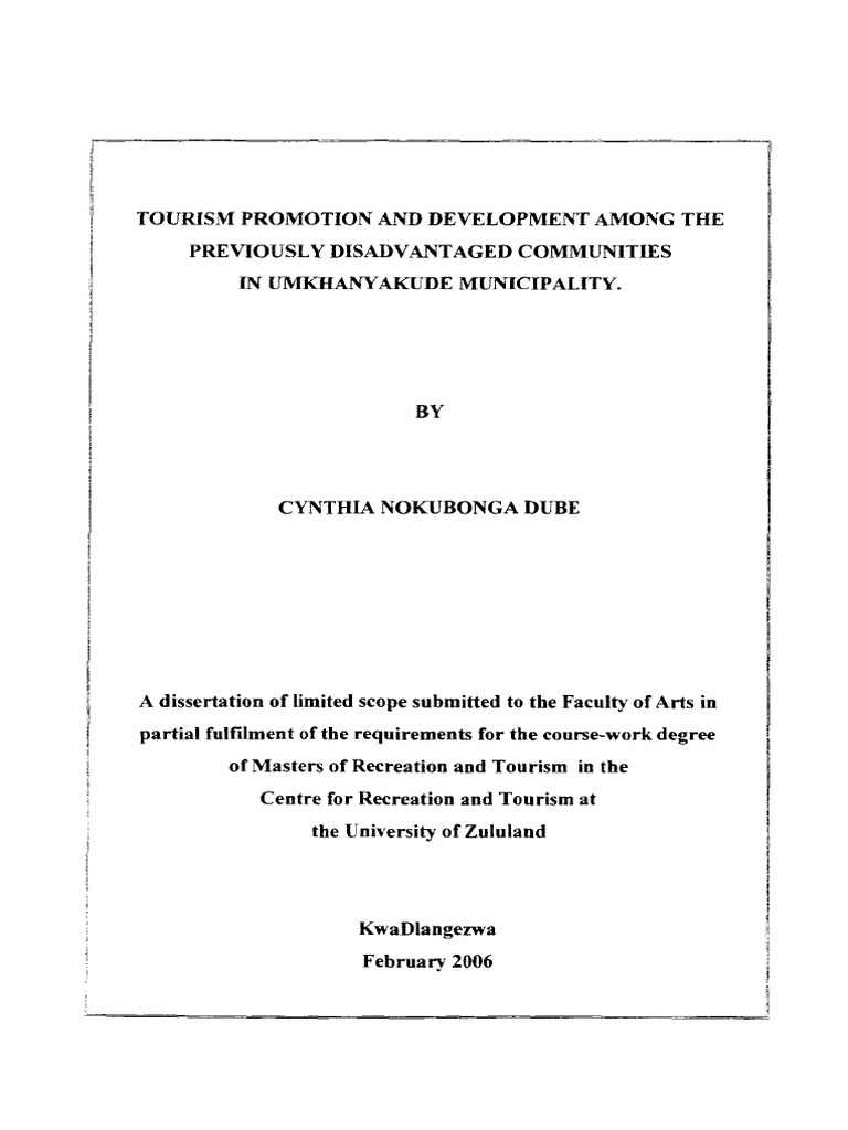 Tourism+promotion+and+development +Cynthia+Nokubonga+Dube | PDF | Tourism | Hypothesis