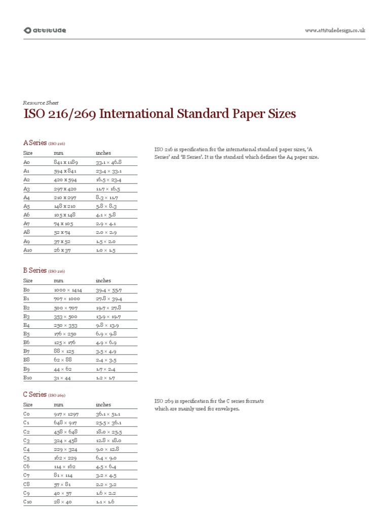 ISO 216 & 269 Paper Size Standards | PDF