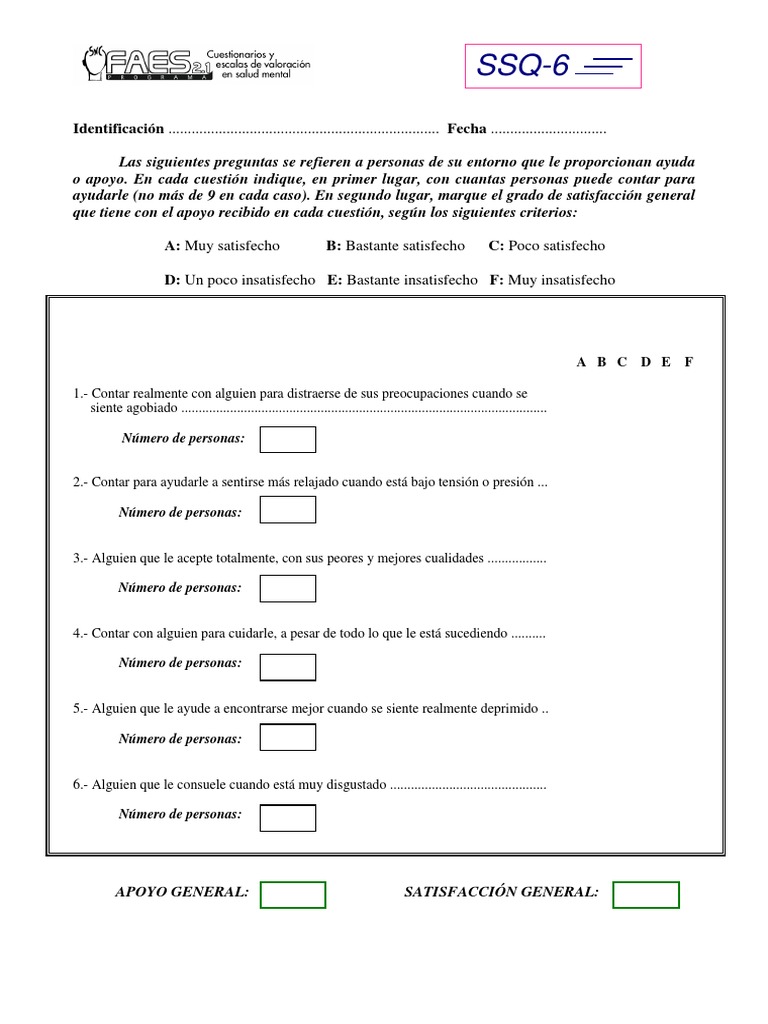 SSQ-6 Cuestionario de Apoyo Social de Saranson