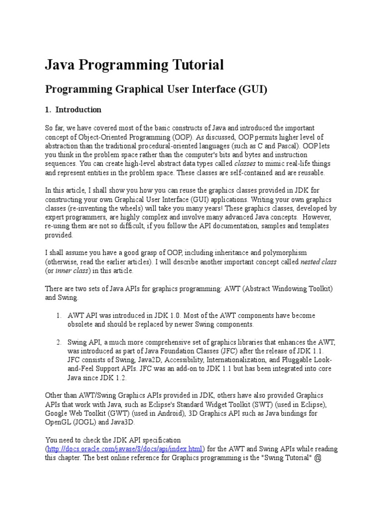 Java GUI Tutorial | PDF | Method (Computer Programming) | Java ...