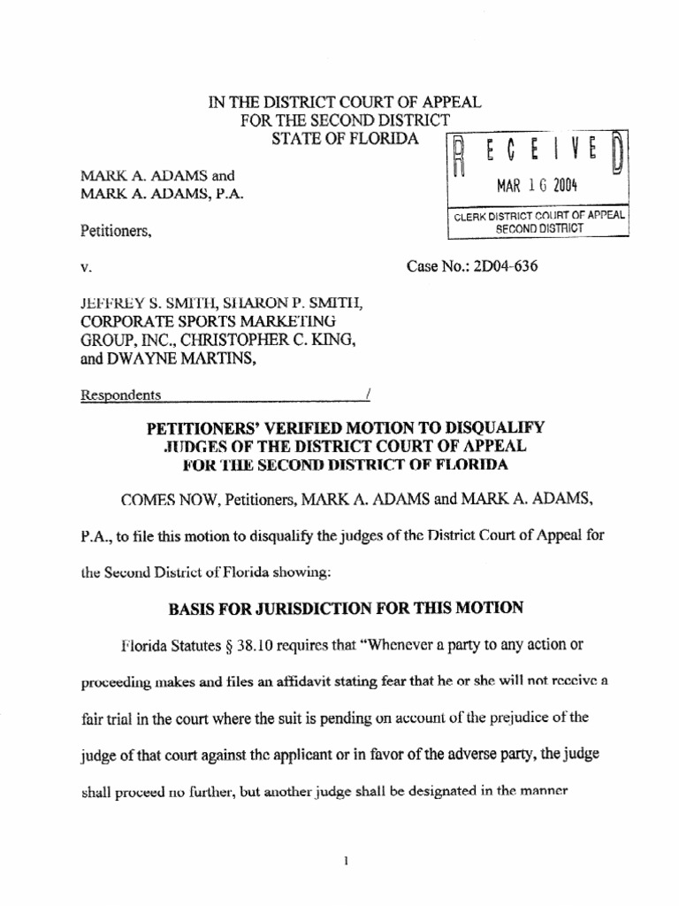 Motion To Disqualify Second District Court of Appeal | PDF