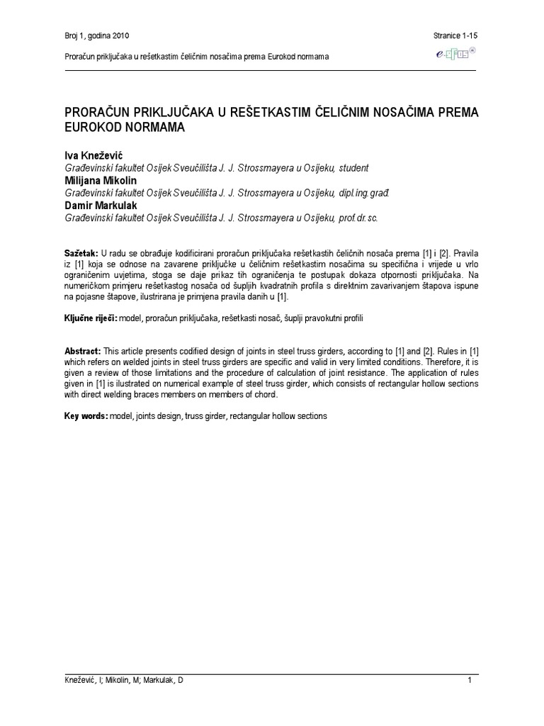 Proracun Prikljucaka U Resetkastim Celicnim Nosacima Prema Eurokod Normama PDF | PDF