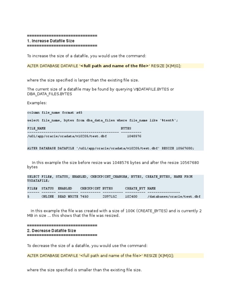 Resize Oracle Database File | PDF | Oracle Database | Databases