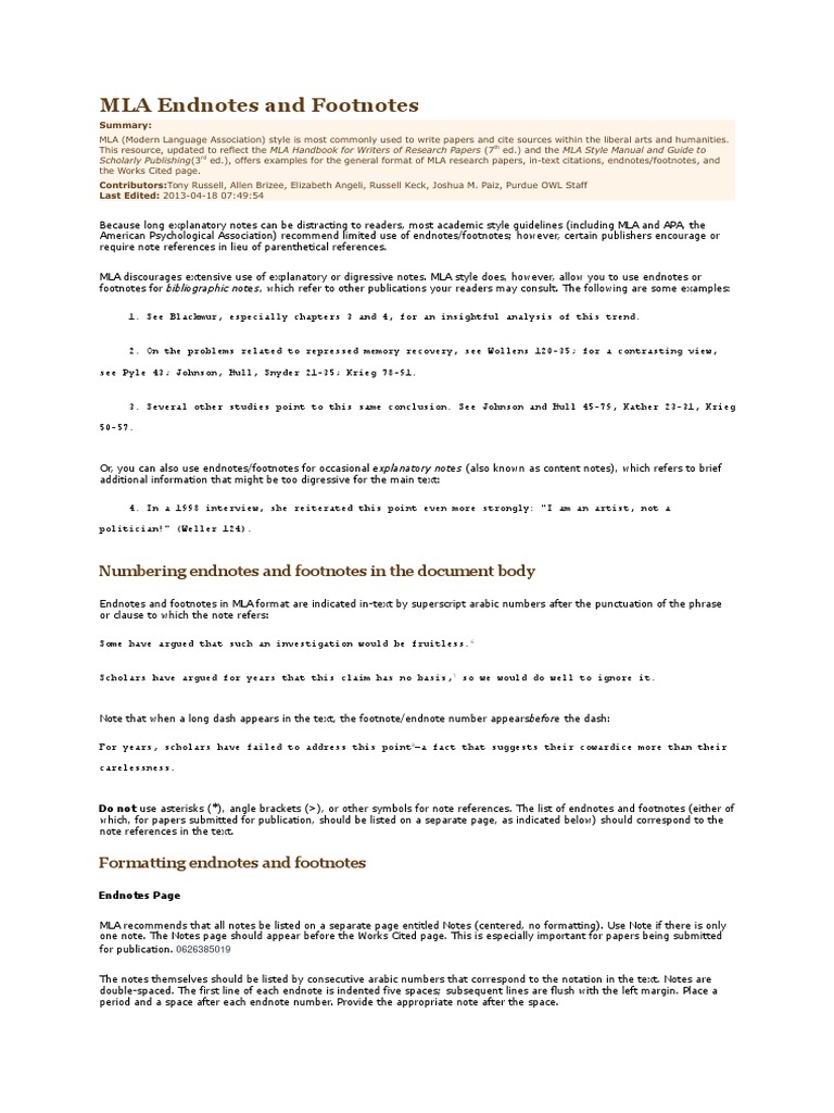 Endnotes Apa Style Writing