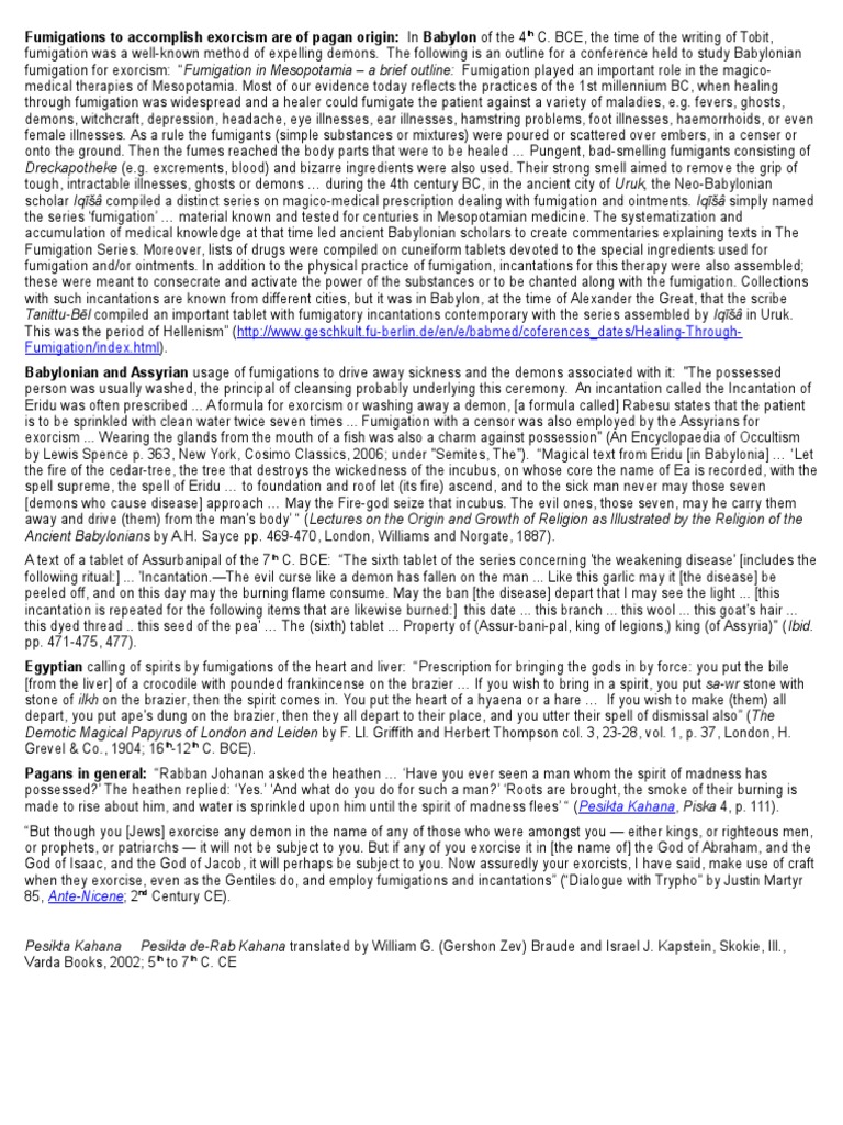 Fumigations To Accomplish Exorcism Are of Pagan Origin | PDF ...