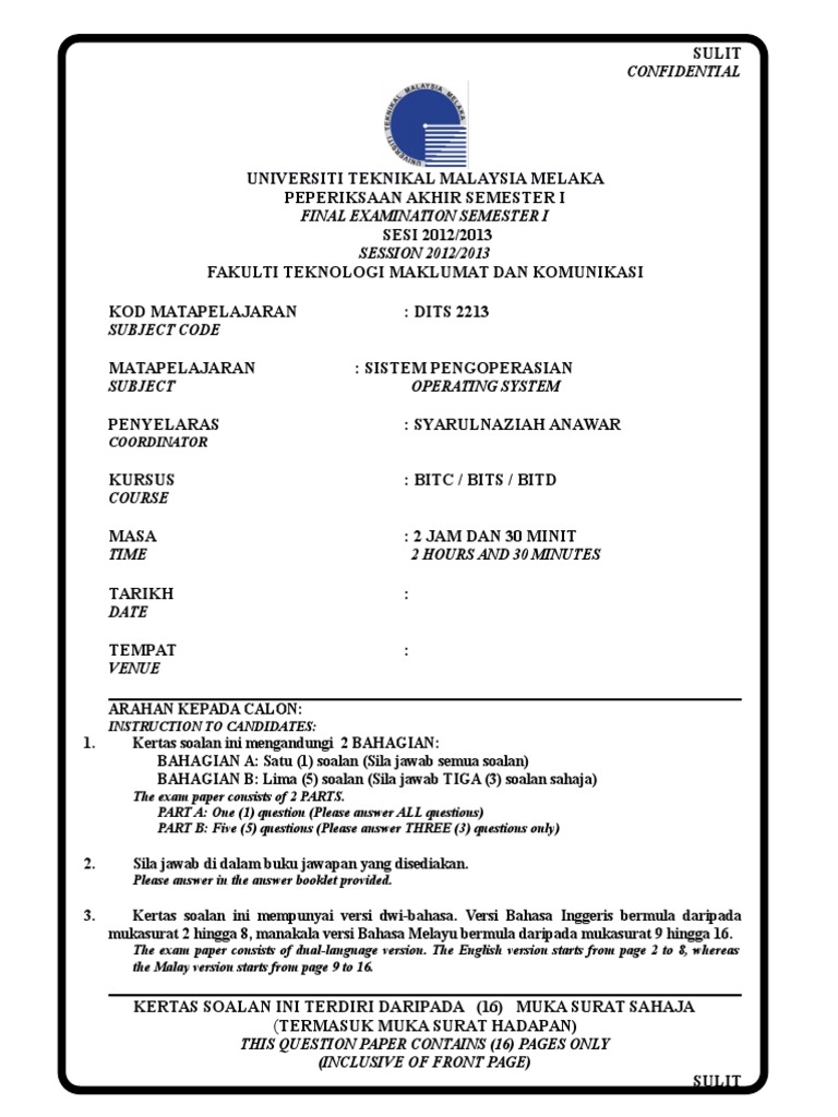 DITS 2213 Final Exam OS | PDF | Parallel Computing | Process (Computing)