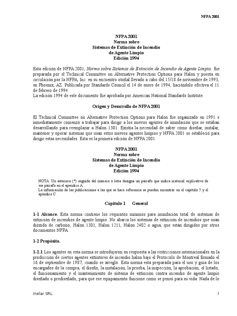 Norma NFPA 2001: Sistemas de Extinción | PDF | Tubería (transporte de ...
