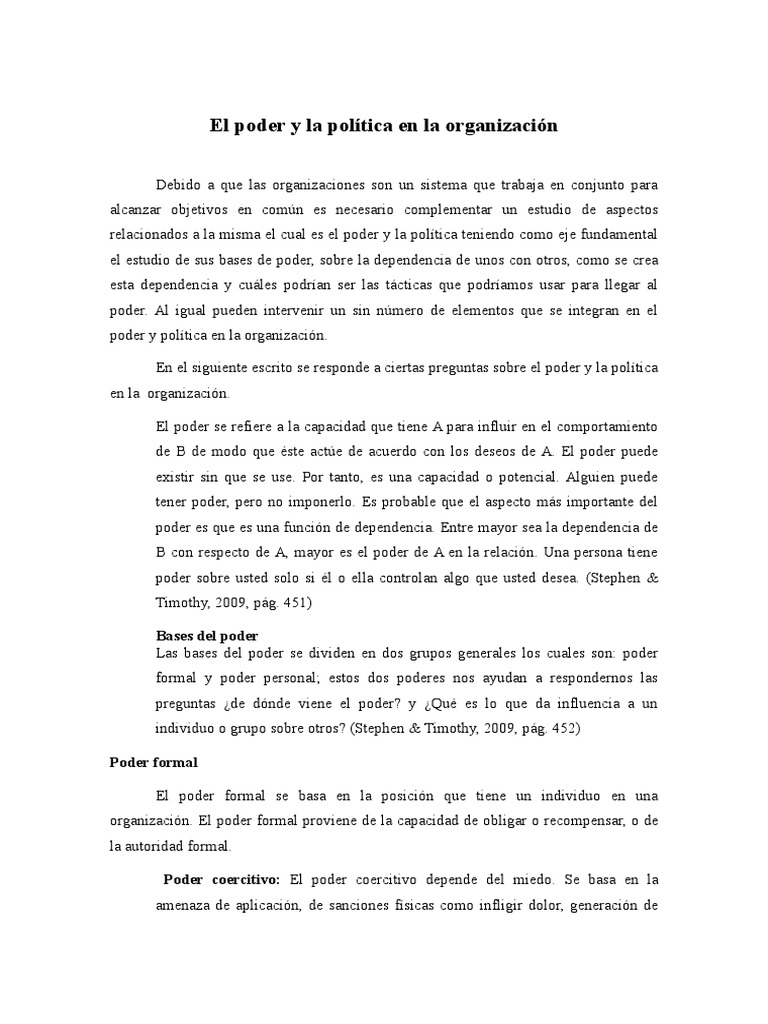 Poder y Política en Organizaciones | PDF | Liderazgo | Toma de decisiones
