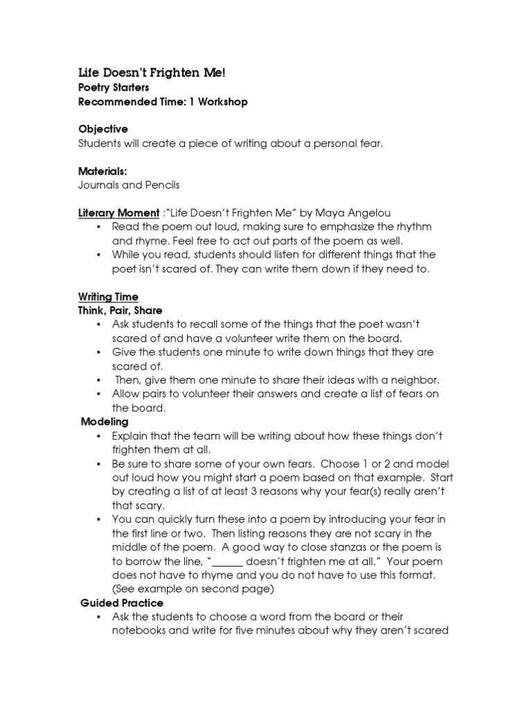 Life Doesnt Frighten Me | Poetry | Fiction & Literature