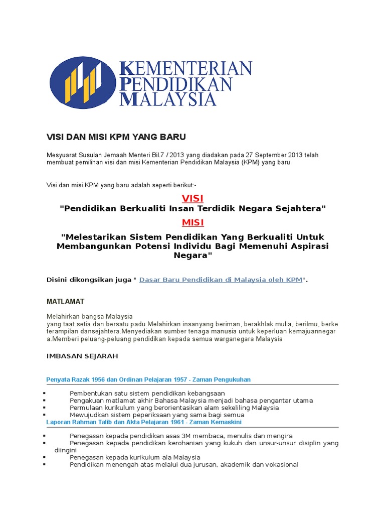 Visi Dan Misi KPM Yang Baru | PDF