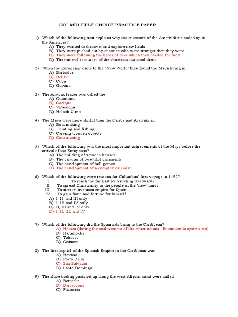 CXC Multiple Choice History Practice Paper | PDF | Abolitionism | Slavery