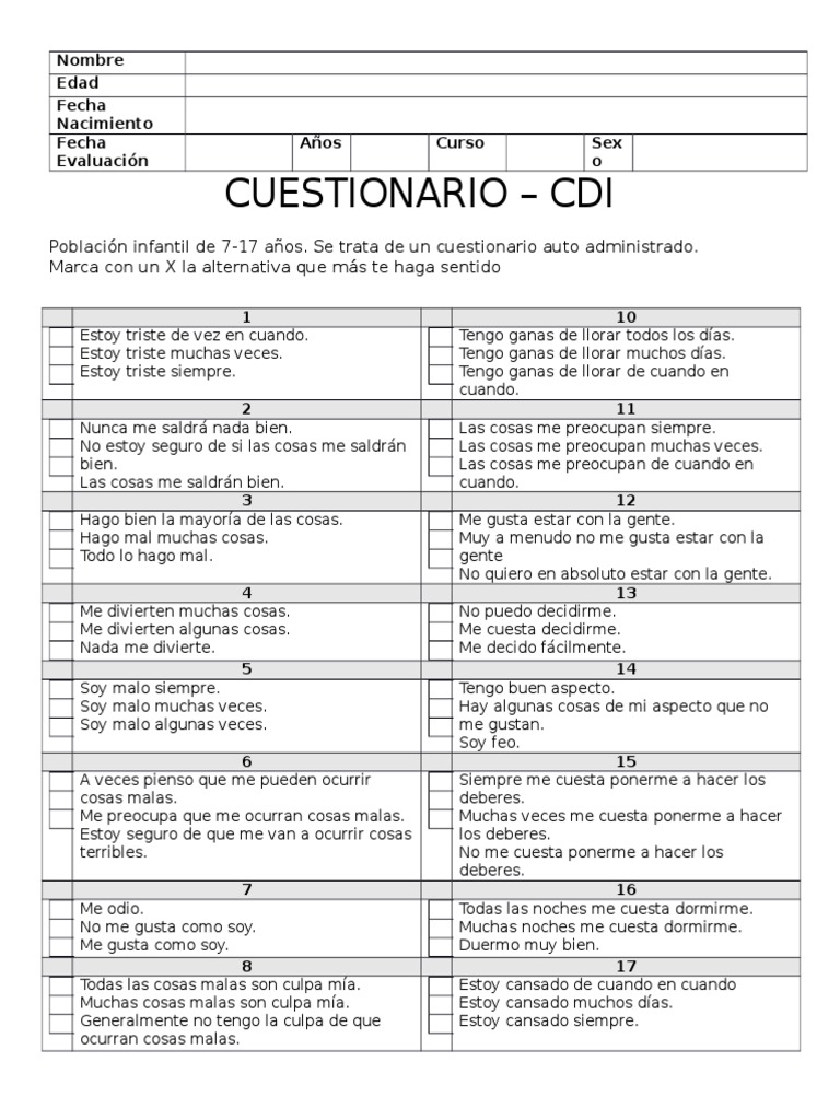 Cuestionario - Cdi Word | PDF