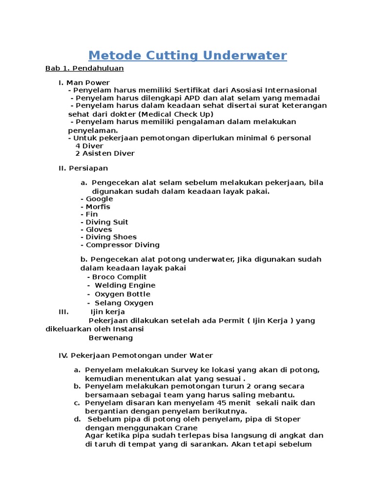 TEKNIK PEMOTONGAN PIPA BAWAH AIR | PDF
