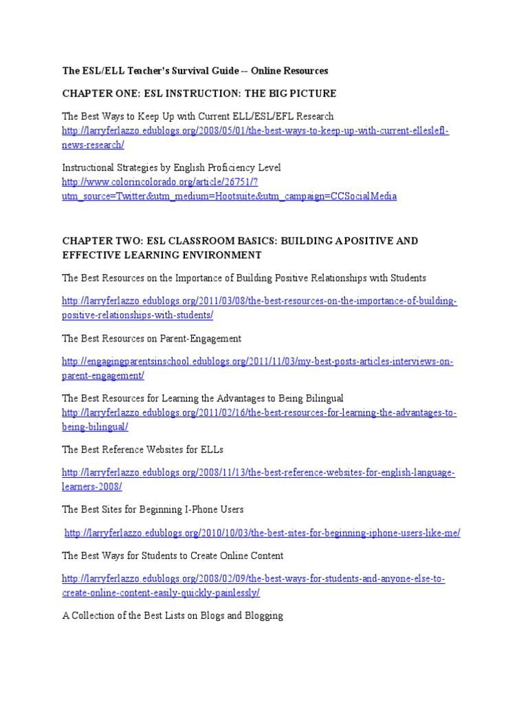 Esl Survival Guide Website | PDF