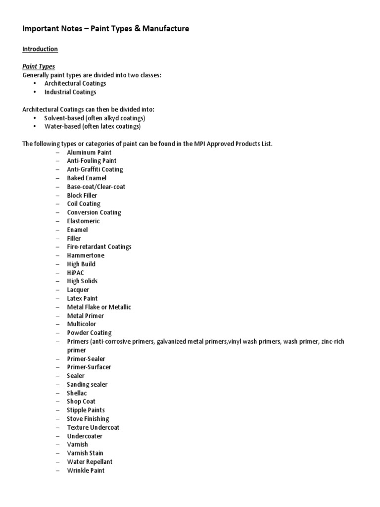 Paint Types - Important Notes | PDF | Varnish | Paint