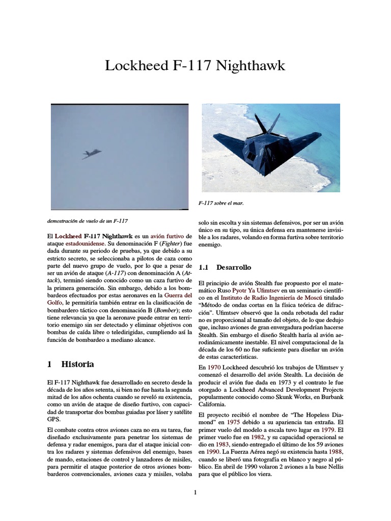 Lockheed F-117 Nighthawk | PDF | Aviación | Ingeniería Aeroespacial
