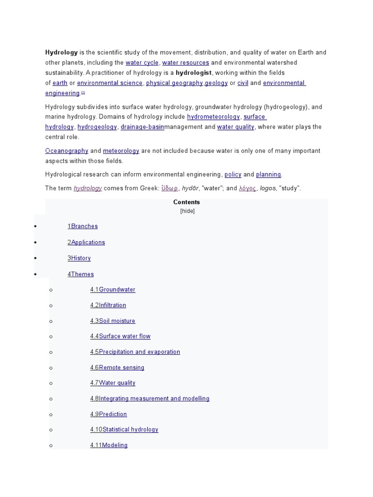 Hydrology Is The Scientific Study of The Movement, Distribution, and ...