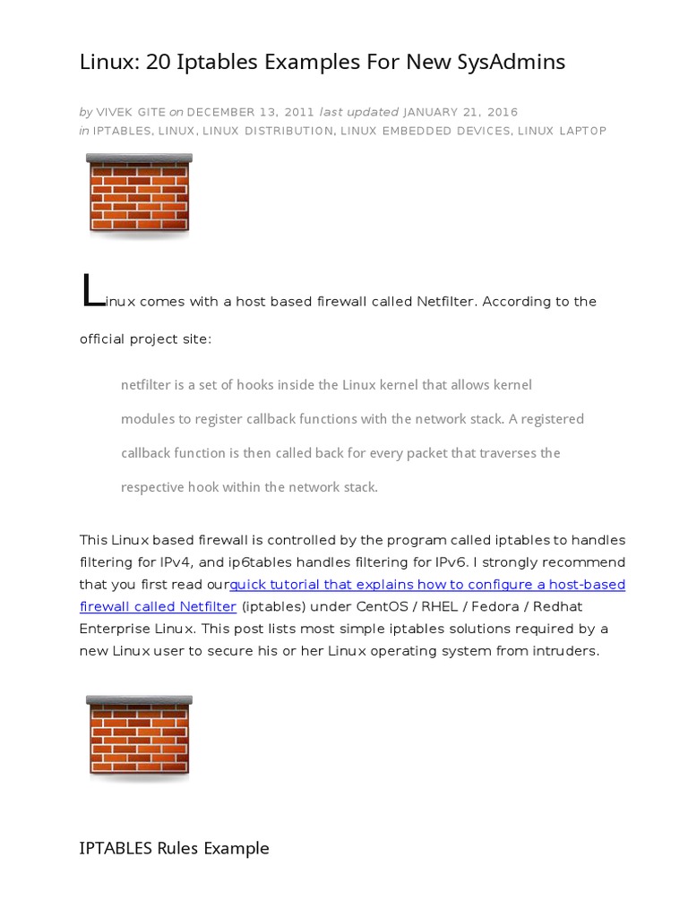 20 Effective Iptables Firewall Rules for Securing Linux Systems | PDF | Firewall (Computing ...