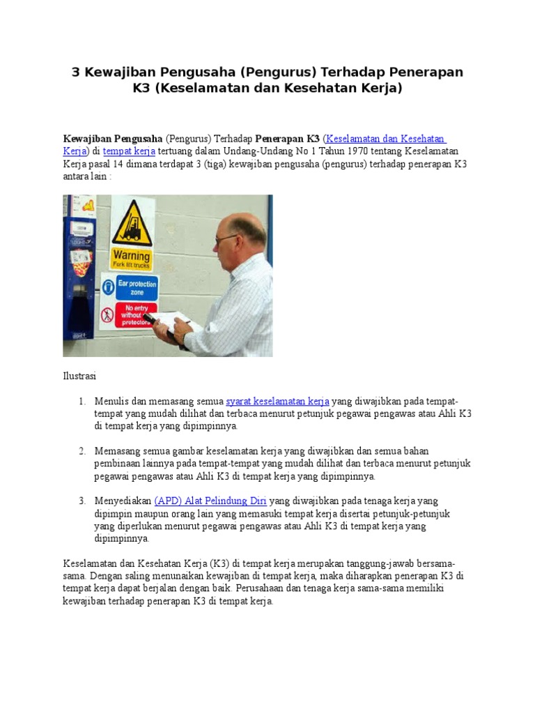 3 Kewajiban Pengusaha (Pengurus) Terhadap Penerapan K3 | PDF