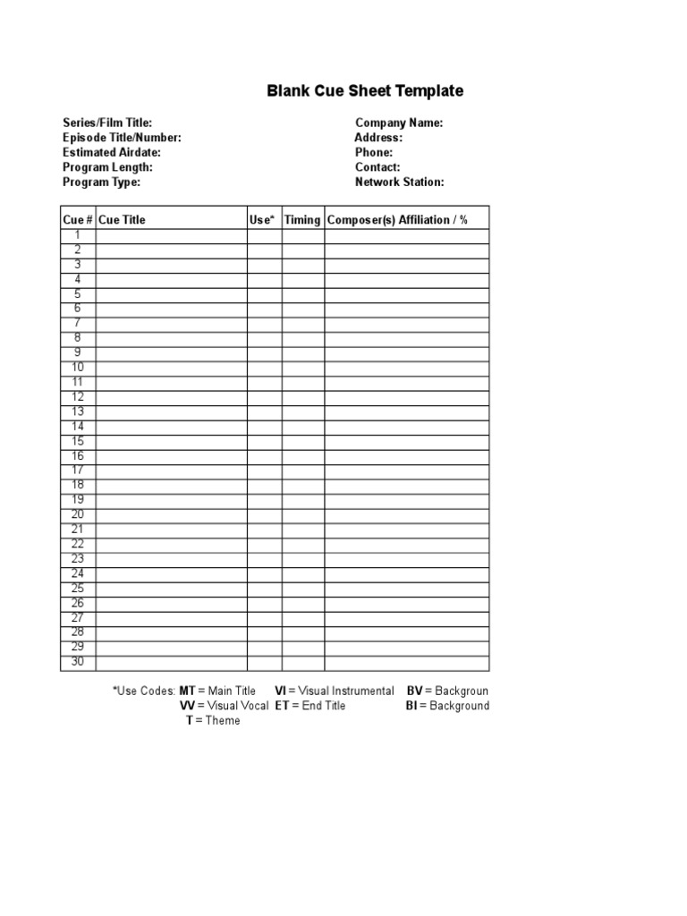 Blank Cue Sheets | PDF