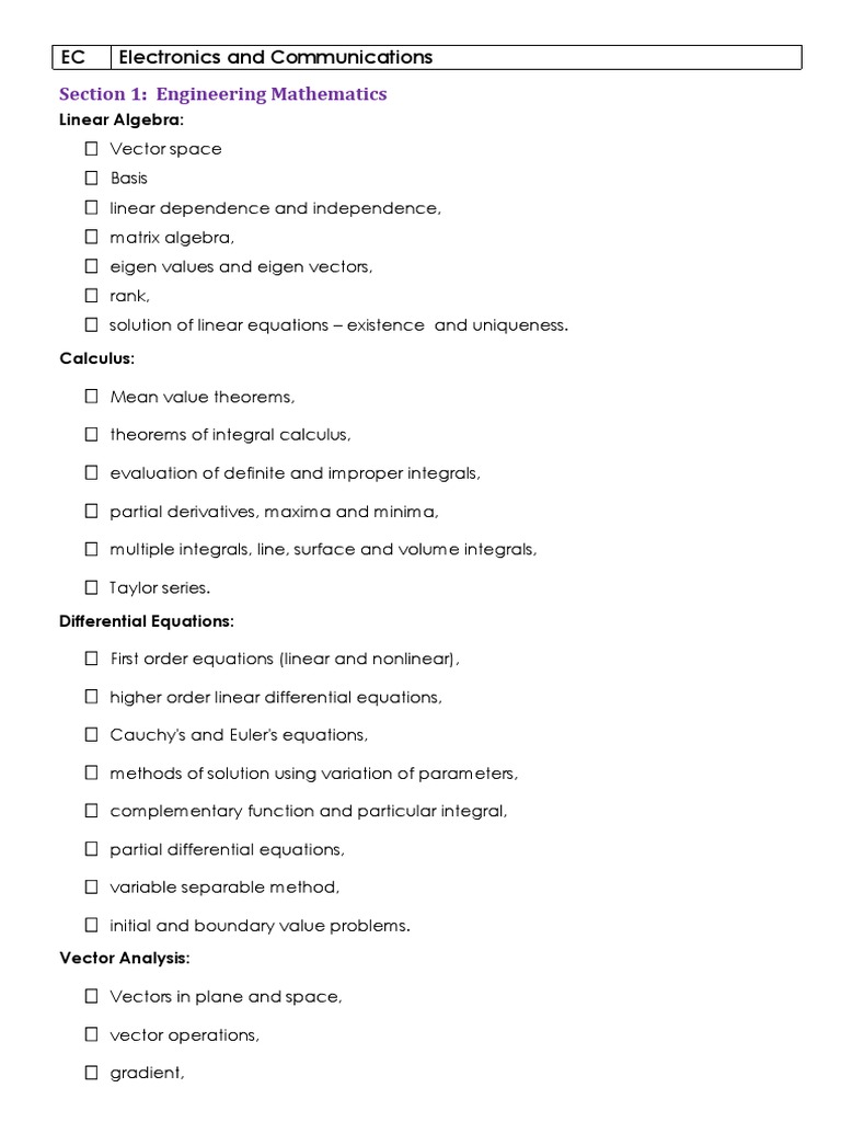 Gate Syllabus EC Imp | PDF | Electronic Circuits | Integral