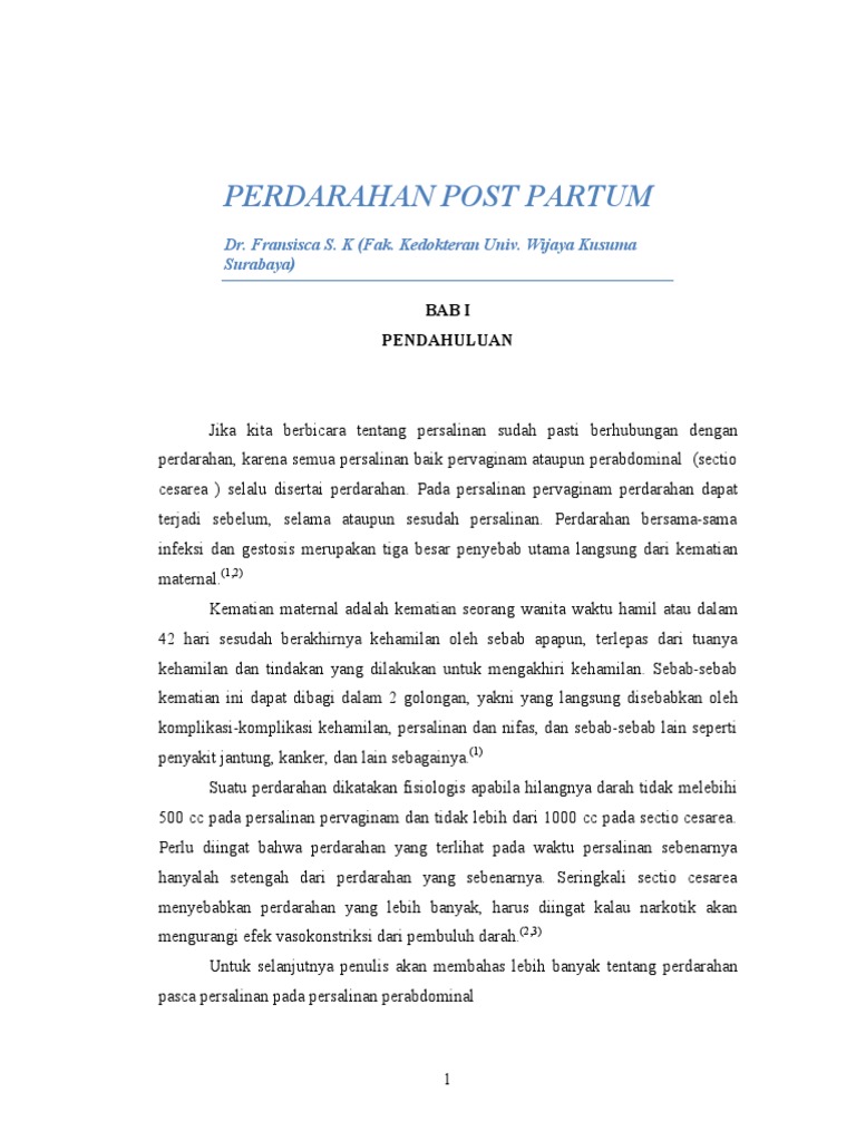 Perdarahan Post Partum PDF | PDF