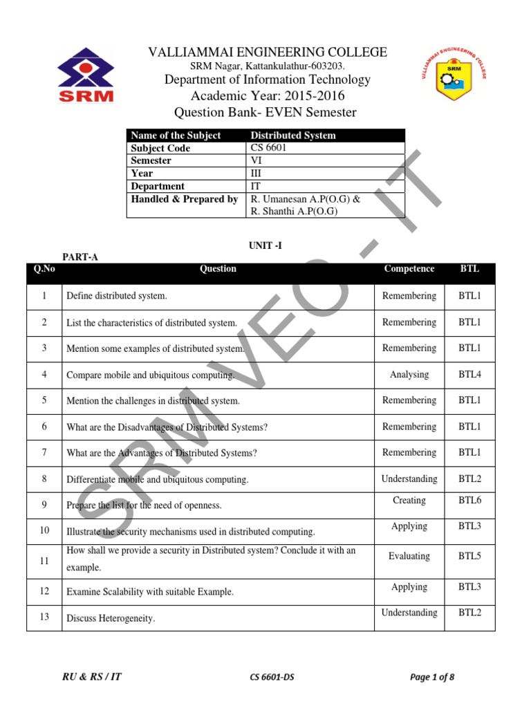CS6601-Distributed Systems Two Marks Question Bank | Download Free PDF | Distributed Computing ...