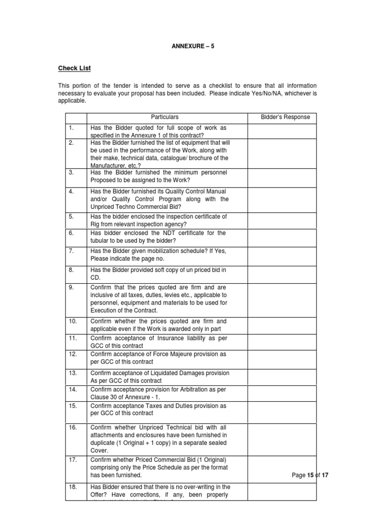 Check List: Annexure - 5 | PDF | Specification (Technical Standard ...