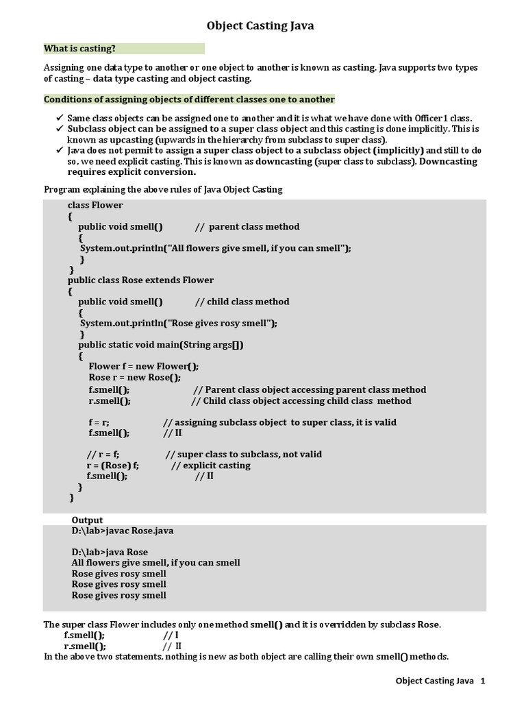 Object Casting Java Pdf Inheritance Object Oriented Programming
