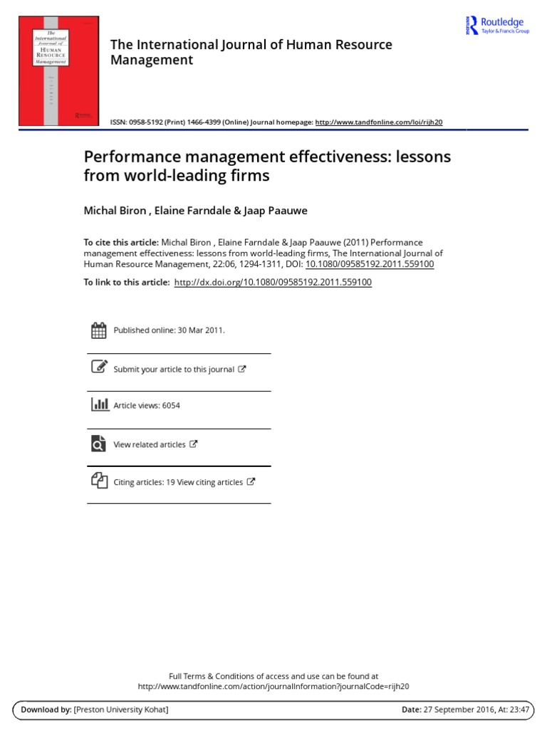 Performance Management Effectiveness Lessons From World Leading Firms ...