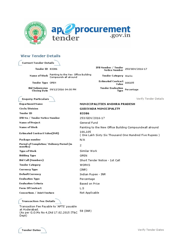 Welcome To EProcurement - Tender Management System - Govt of .. | PDF