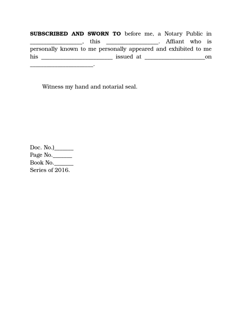 Subscribed and Sworn To Before Me, A Notary Public in | PDF