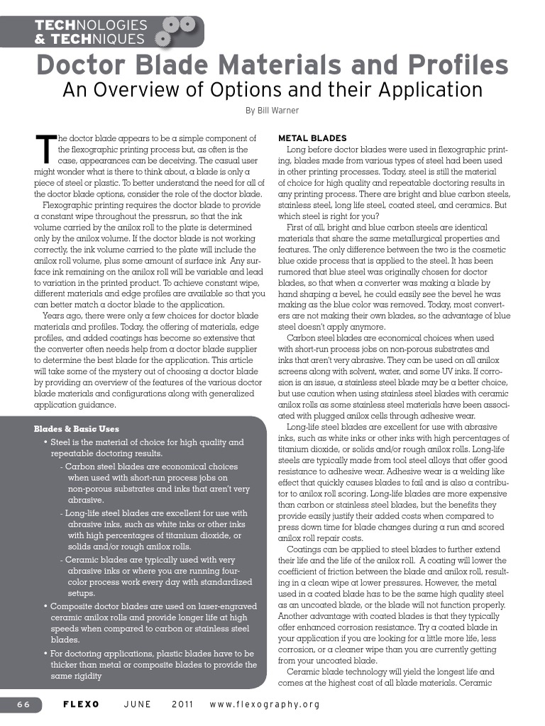 Doctor Blade Materials and Profiles: An Overview of Options and Their ...